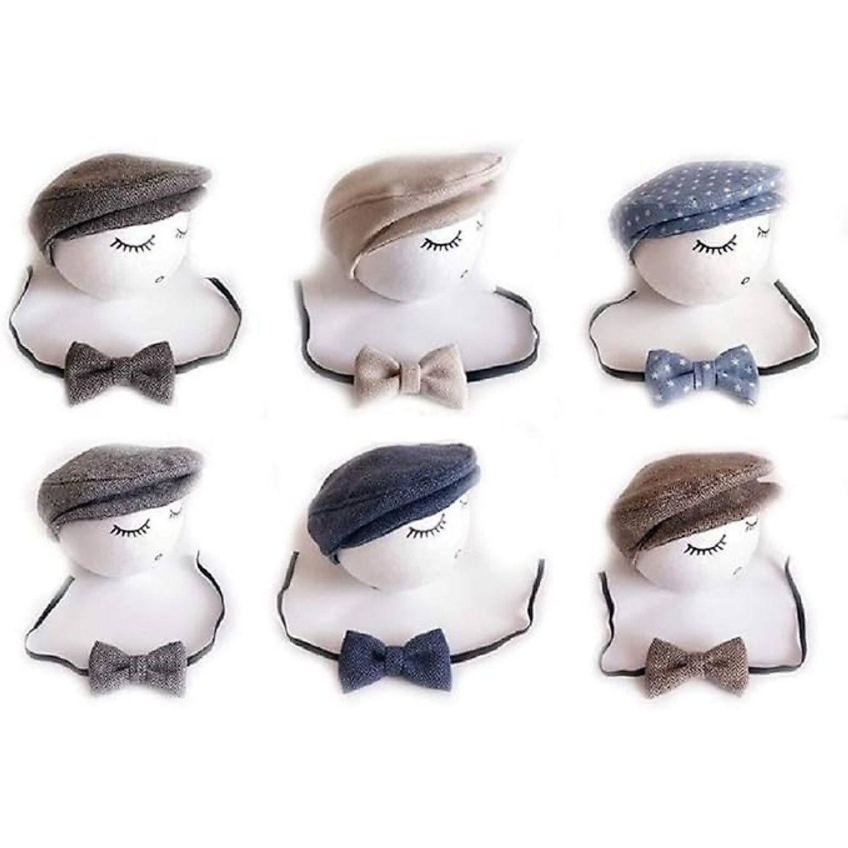 Newborn Baby Boy Flat Newsboy Cap and Bow tie Set Gatsby Cap Pageboy Golf hat (Grey)