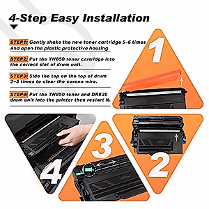 v4ink Compatible Toner Cartridge Replacement for Brother TN850 TN-850 DR820 DR-820 use with HL-L5200DW HL-L6200DW MFC-L5700DW MFC-L5800DW Printer (1 DR820 Drum Unit + 2 TN850 Toner Cartridges)