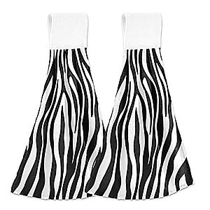 xigua Zebra Hanging Tie Towel Set of 2 Absorbent Soft Wipe Cloth Hanging Hand Towels for Kitchen Bathroom Home Decor