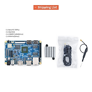 NanoPC-T3 Plus Open Source Single Board Computer with Gbit Ethernet Ports 2GB 32bit DDR3 RAM 16GB eMMC Based in S5P6818 Soc Support Android5.1 UbuntuCore+Qt OS (with Heat Sink and Antenna)