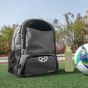 Mkour Soccer Bag, Soccer Backpack for Football Basketball Volleyball, Boys Girls Soccer Bags with Ball Compartment and Ball Holder (Grey)