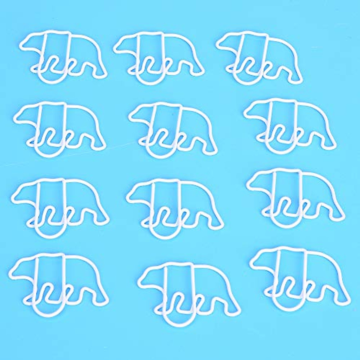 12Pcs Bear Shape Paper Clips,White Journal Paper Clips Metal Bookmark Clips Office Supplies with Storage Box for Document Organizing