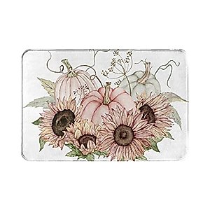 DADABULIU Bath Mat for Bathroom Pumpkin Pink Sunflower Farmhouse Rugs Shower Mats Memory Foam Rug Non Slip Tub Floor Small Soft Thick Light Absorbent Washable for Home Hotel Decor 15.7 X 23.6 Inch