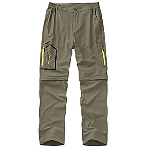 Mens Hiking Stretch Pants Convertible Quick Dry Lightweight Zip Off Outdoor Travel Safari Pants (818 Khaki 32)