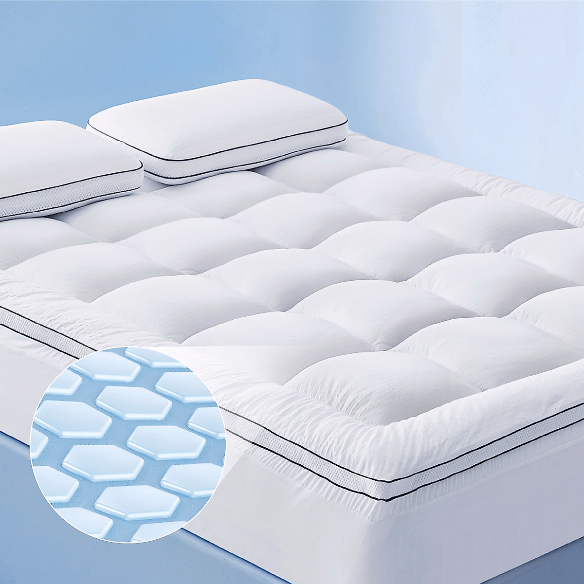 Bedsure Breescape Cooling Mattress Topper, Queen Mattress Pad, Extra Thick Soft Quilted Mattress Cover, Pillow Top Mattress Protector with a Deep Pocket Fitted to 8"-21" Mattresses