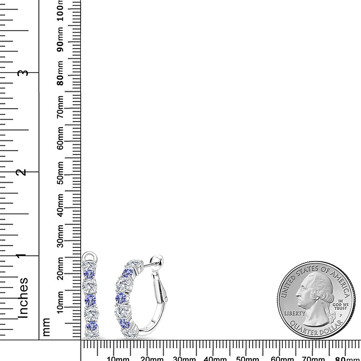 Gem Stone King 925 Sterling Silver White Moissanite and Blue Tanzanite Hoop Earrings For Women (2.74 Cttw, Gemstone Birthstone, Round 4MM and 3MM)