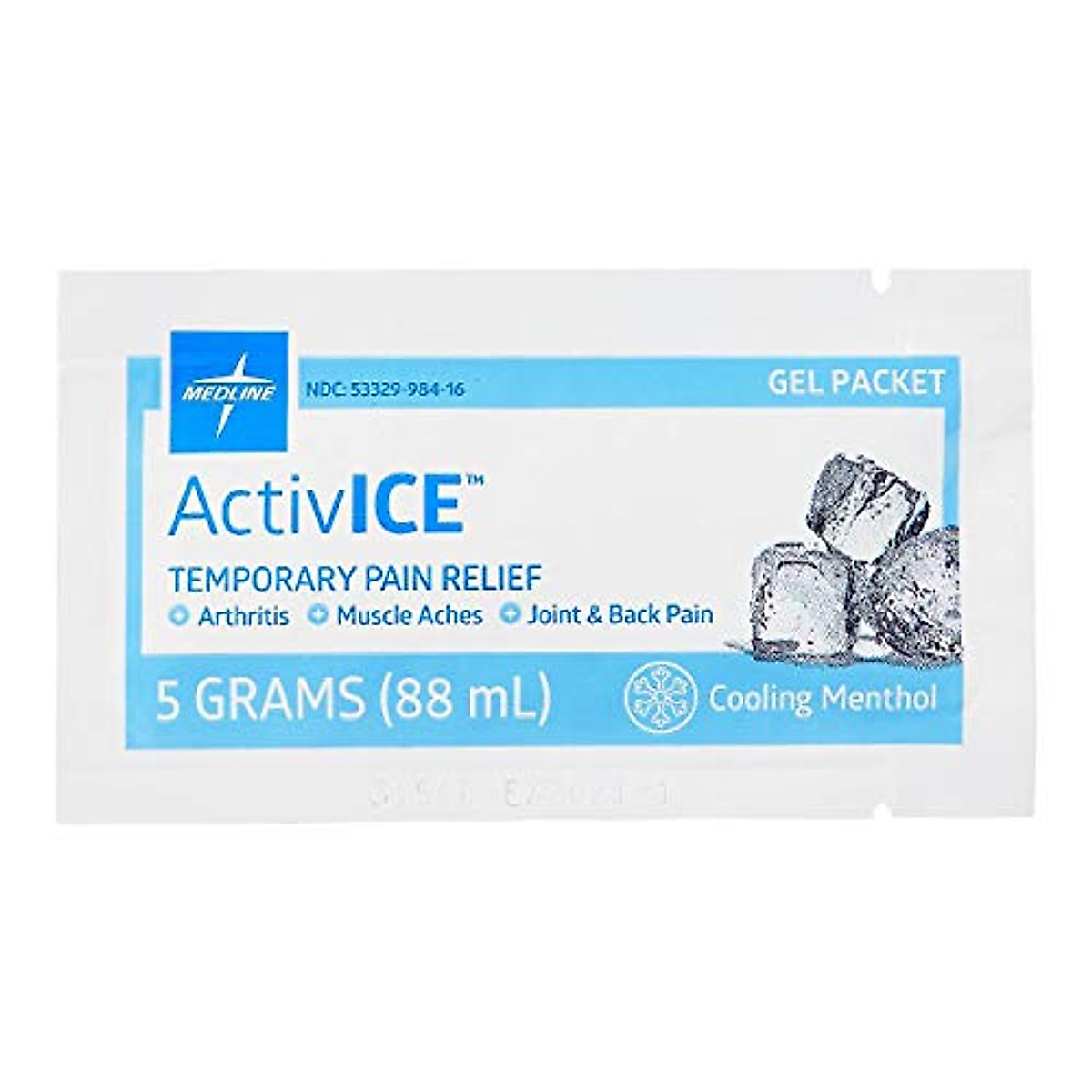 Medline ActivICE Topical Pain Reliever Gel, Great for Arthritis, Muscle Aches and Back Injuries, 5 Grams - 100 Packs