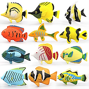 HAPTIME 12PCS Tropical Fish Toys Set, Pastic Cute Sea Life Creatures Learning Educational Toy Party Favors & Christmas Gifts for Boys, Girls, Kids