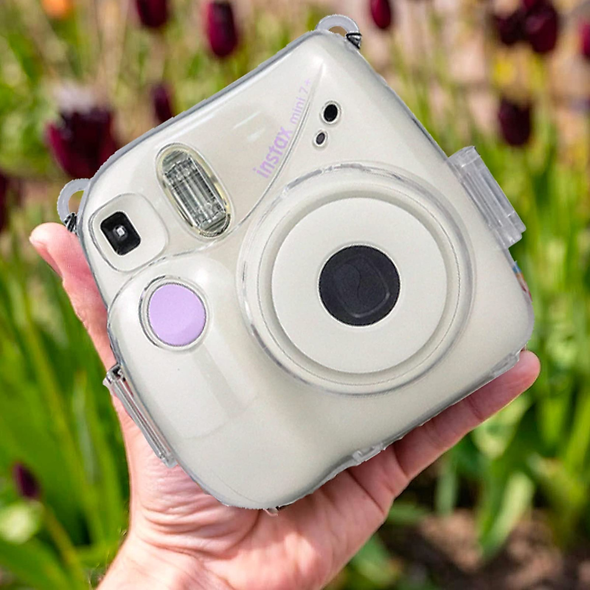 Kimyoaee Mini 7+ Clear Camera Case Bundle Set for Fujifilm Instax Mini 7 Plus Instant Camera Accessories with Films Pocket Picture Holder, Sticker Decal, Adjustable Shoulder Strap