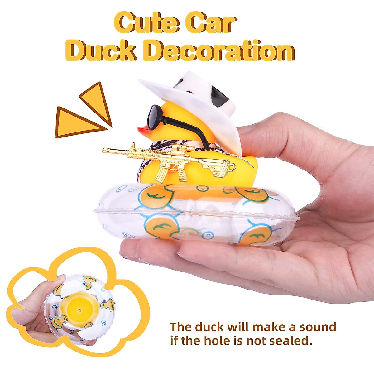 MuMyer Cowboy Duck Car Dashboard Decorations Rubber Duck Car Ornaments with Cool Accessories Mini Swim Ring Sun Hat Sunglasses Scarf or Necklace for Dashboard Decoration