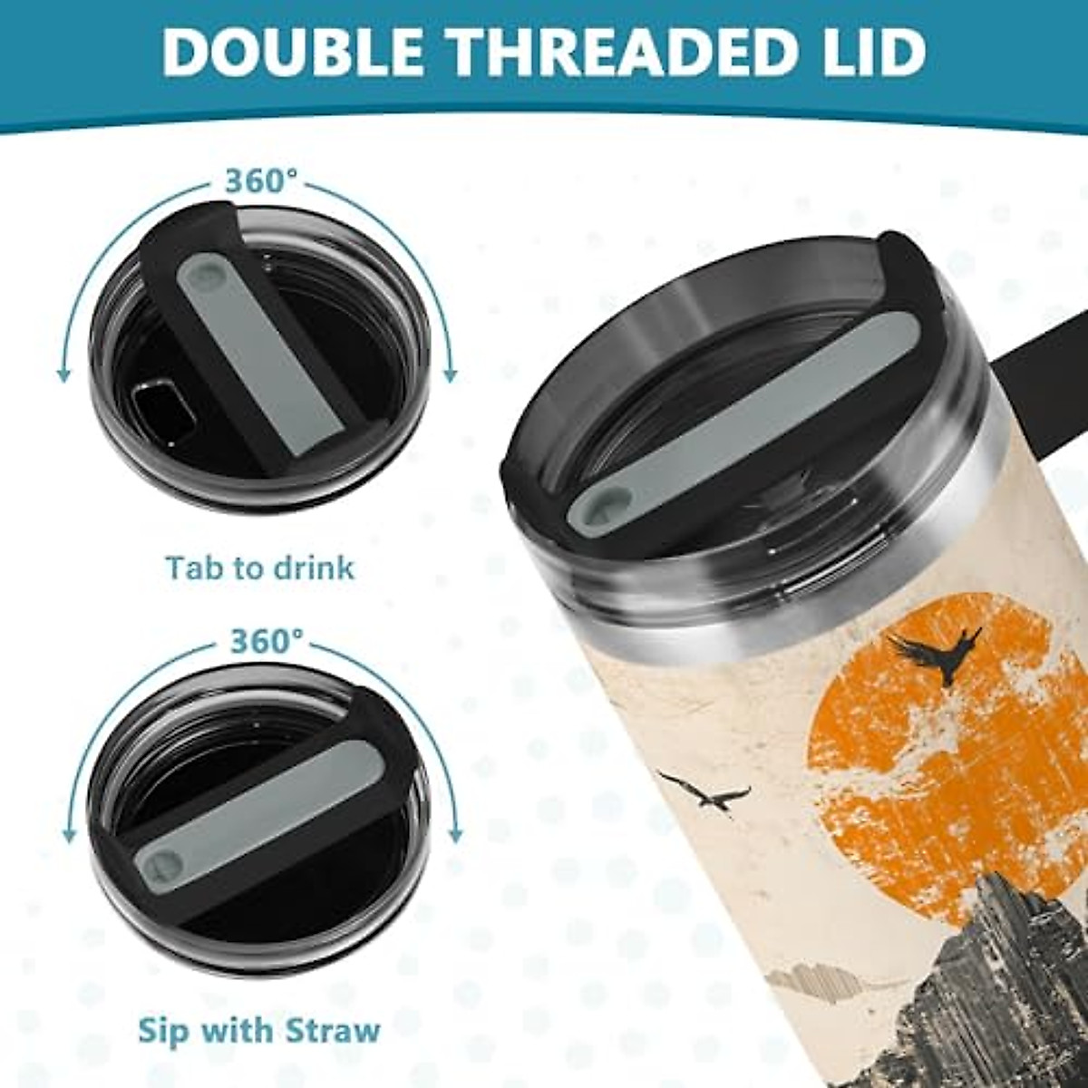 Flradish 40oz Tumbler with Handle, Vintage Western Cowboy Stainless Steel Tumbler with Lid and Straws Double Wall Vacuum Insulated Leakproof Coffee Travel Mug