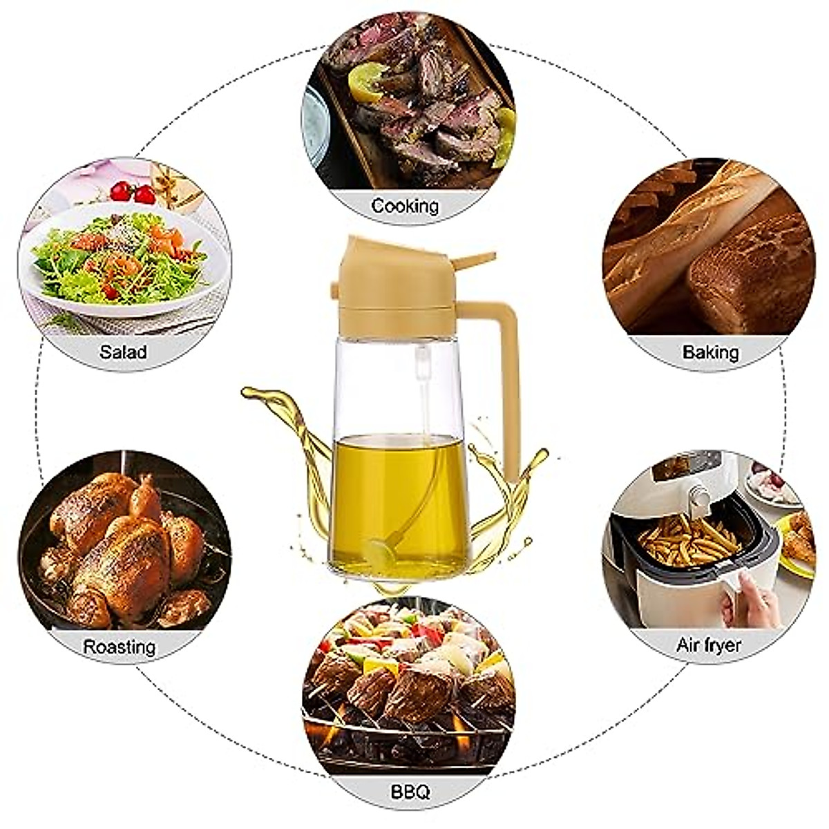 BSTKEY 17oz Olive Oil Dispenser Bottle for Kitchen, 2 in 1 Oil Dispenser and Oil Sprayer for Cooking, Oil and Vinegar Dispenser for Air Fryer BBQ Salad Baking Roasting, Orange