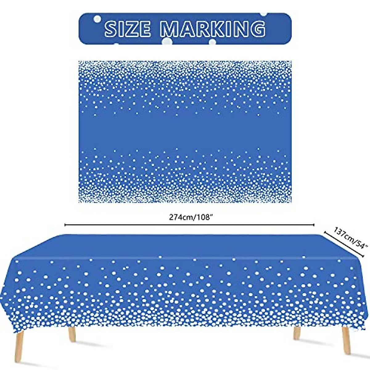 54" x 108" 4 Pack Navy Blue and Silver Tablecloth, Silver Navy Blue Table Cover, Plastic Confetti Tablecovers Rectangle Tables, Birthday Wedding Anniversary Party Supplies (4)