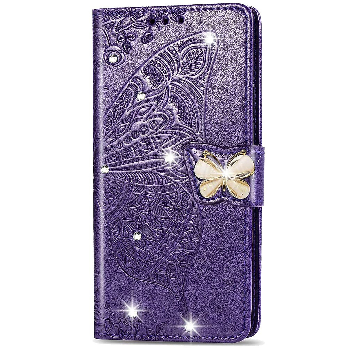 LEMAXELERS Samsung Galaxy Z Fold 2 5G Case Bling Diamond Butterfly Embossed Wallet Flip PU Leather Magnetic Card Slots with Stand Cover for Samsung Galaxy Z Fold 2 5G Diamond Butterfly Purple SD