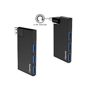 USB 3.0 HUB, Satoley Slim USB HUB 4 Port Aluminum USB Adapter with Rotating USB Connection for Surface Pro Laptop, Notebook PC, MacBook and More, Black
