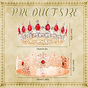 2 Pieces Antique Royal King Crown for Men Baroque Queen Crown for Wedding Birthday Women Crystal Tiara Prom Accessories Graduation Costume Party Hair Accessories