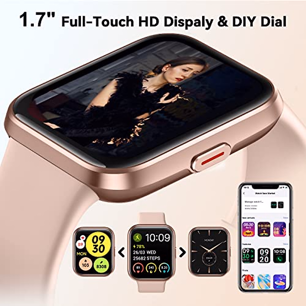 Smart Watch for Women Men(Answer/Make Call), Fitness Tracker with Heart Rate Blood Oxygen Sleep Monitor, 1.7" Touch Screen Smart Watch for Android iPhone iOS with Alexa Built-in, IP68 Waterproof