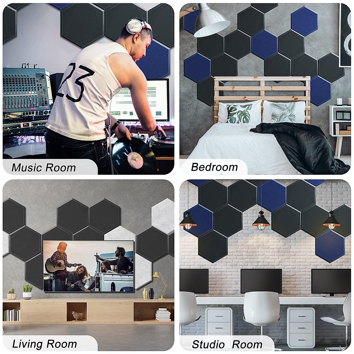 ZHERMAO 6 Pack Acoustic Panels Sound Proof Padding,14 X 13 X 0.4 Inches Sound Dampening Panels Bevled Edge Sound Panels, Used in Wall Decoration and Acoustic Treatment（Hexagon) (Pink)