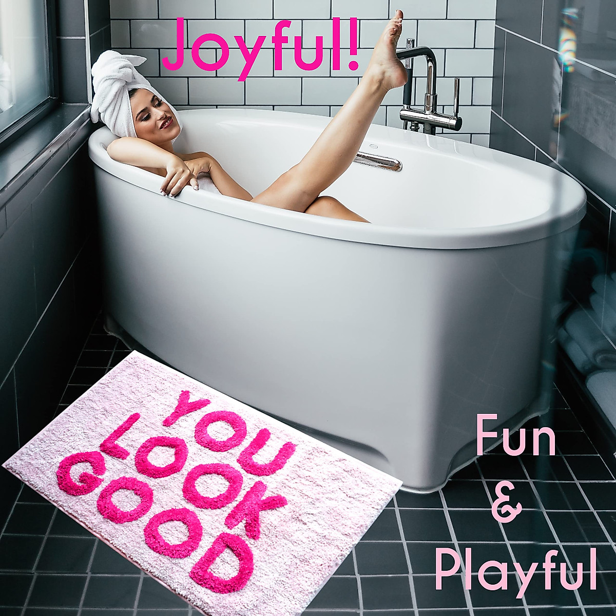 You Look Good Bath Mat Funny Cute Bathroom Rugs for Girls Hello Gorgeous Beautiful Funny Shower Fun Bathroom Decor Non-Slip Washable Kids Women Light Pink Blush Hot Pink
