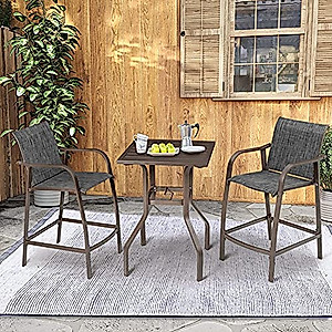 Crestlive Products Patio Bar Set, Aluminum Counter Height Bar Stools and Table Set All Weather Furniture in Antique Brown Finish for Outdoor Indoor, 2 PCS Bar Chairs with 1PC Table (Dark Gray)