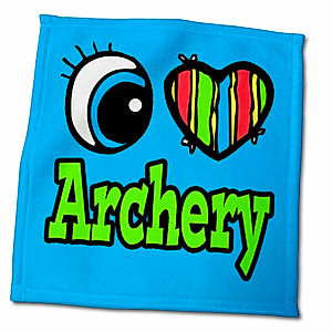 3dRose 11x12 Wash Cloth for Face and Body - Bright Eye Heart I Love Archery Eye Heart I Love Designs