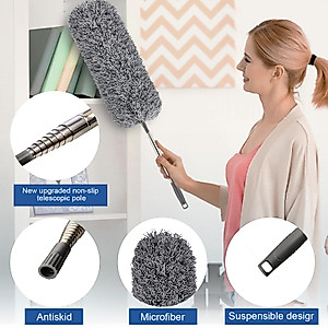 Dusters for Cleaning High Ceiling Fan, Microfiber Duster with Extension Pole 30-100 Inches, FUUNSOO Retractable Gap Dust Brush Cleaner Long Feather Duster for Cleaning Cobweb, Blinds, Furniture