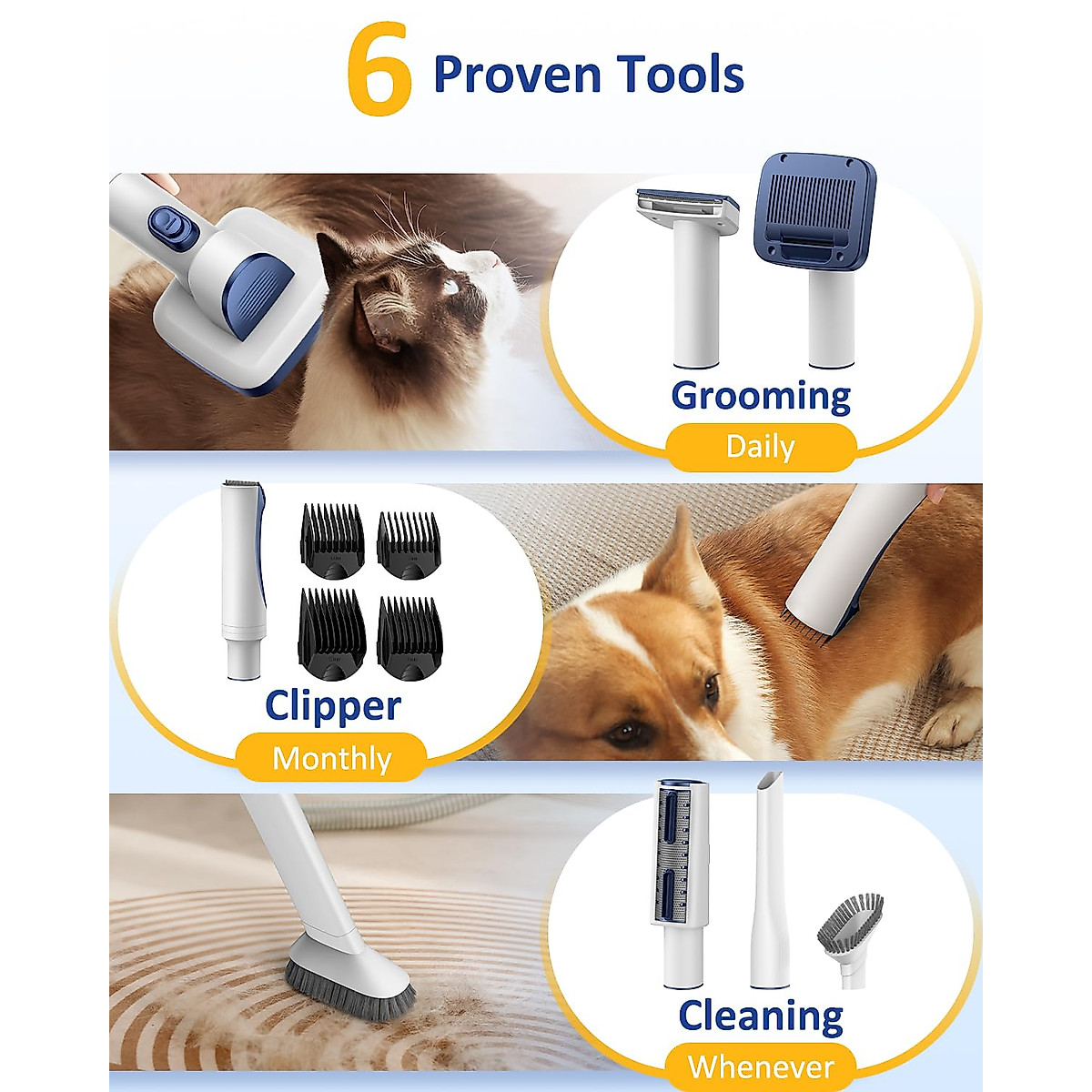 Dog Grooming Vacuum Kit, 3.2L Dust Cup Pet Grooming Vacuum for Dogs Cats with Cordless Clipper, 12000pa 6 Pet Grooming Tools Dog Brush Vacuum for Shedding Home Cleaning, Low Noise Dog Cat Hair Remover