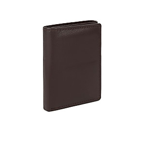 Leatherboss Genuine Leather Boys Slim Compact Flap Id and Coin Pocket Trifold Wallet for men women, Dark Brown