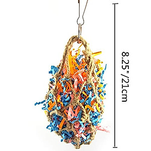 Bird Jute Paper Strips Parrot Mesh Bag Hanging Chewing Toy for Parakeet Cockatiel Conure Cockatoo African Grey Macaw
