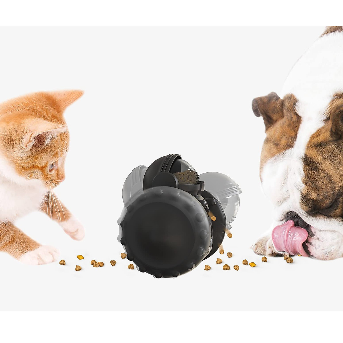 for Small Dry Treat Dog Food Toy Interactive, Robot Food Dispensor Treat Toy, Interactive Cat Treat Toy, Dog Food Puzzle Feeder, Slow Feeder Cat Treat Puzzle Toys for Small Medium Dogs/Cats (Black)