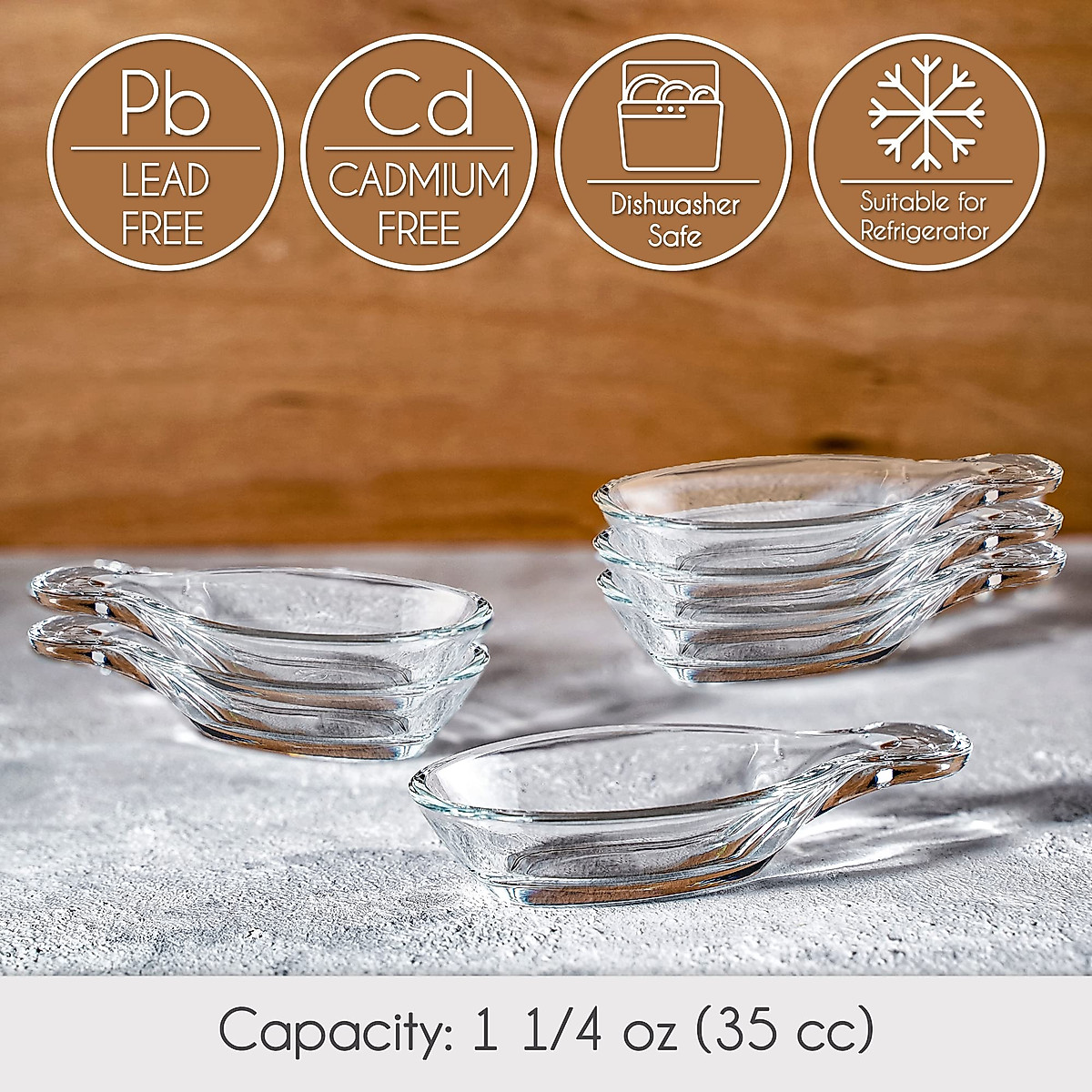 Crystalia Boutique Leaf Shape Glass Bowls Set for Kitchen Prep, Small Pinch Bowls, Clear Glass Cooking and Serving Bowls for Fruit, Sauce, Dipping and Candy Dishes, Mini Decorative Serveware Set of 6