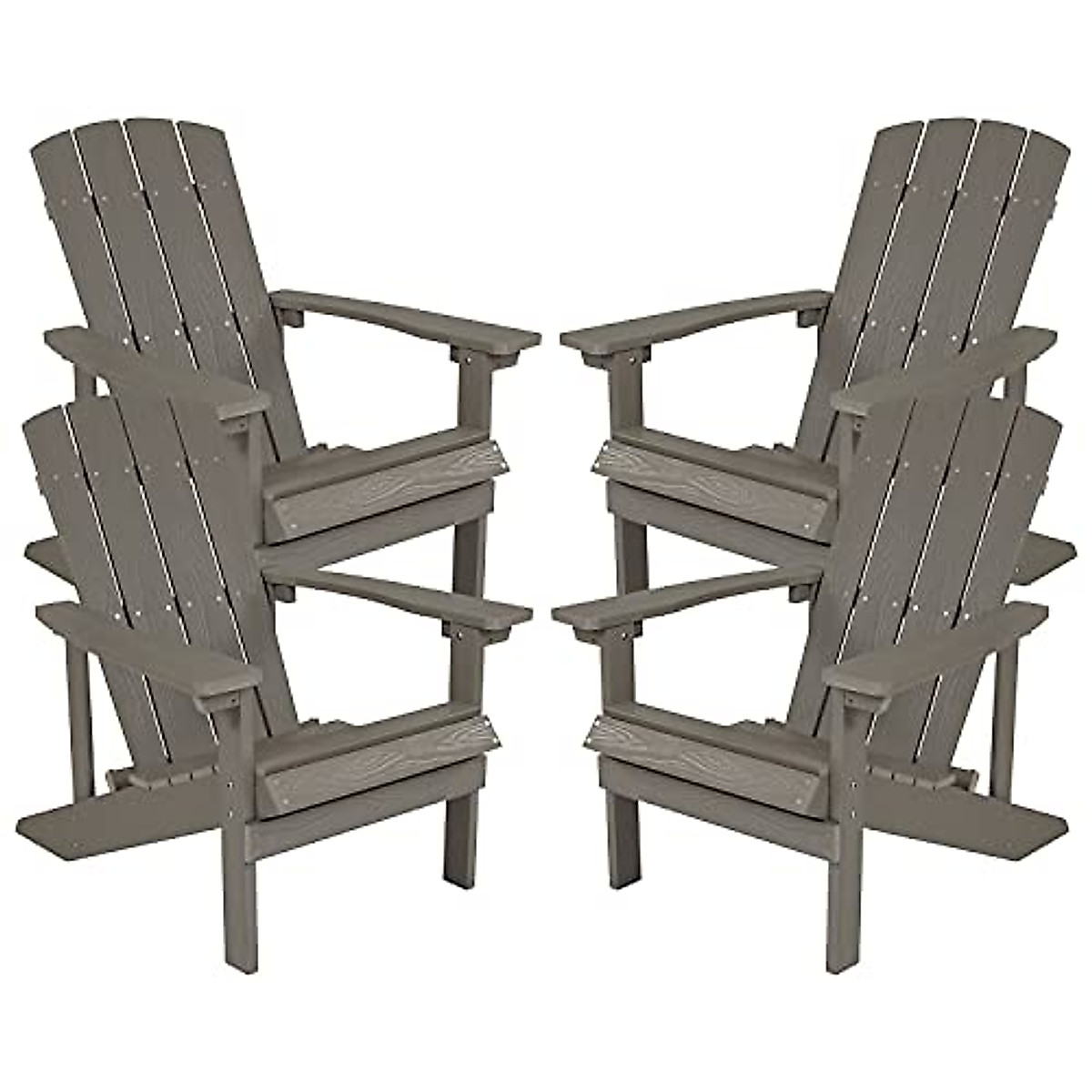 Flash Furniture Charlestown Poly Resin Adirondack Chair - Gray - All Weather - Indoor/Outdoor - Set of 4