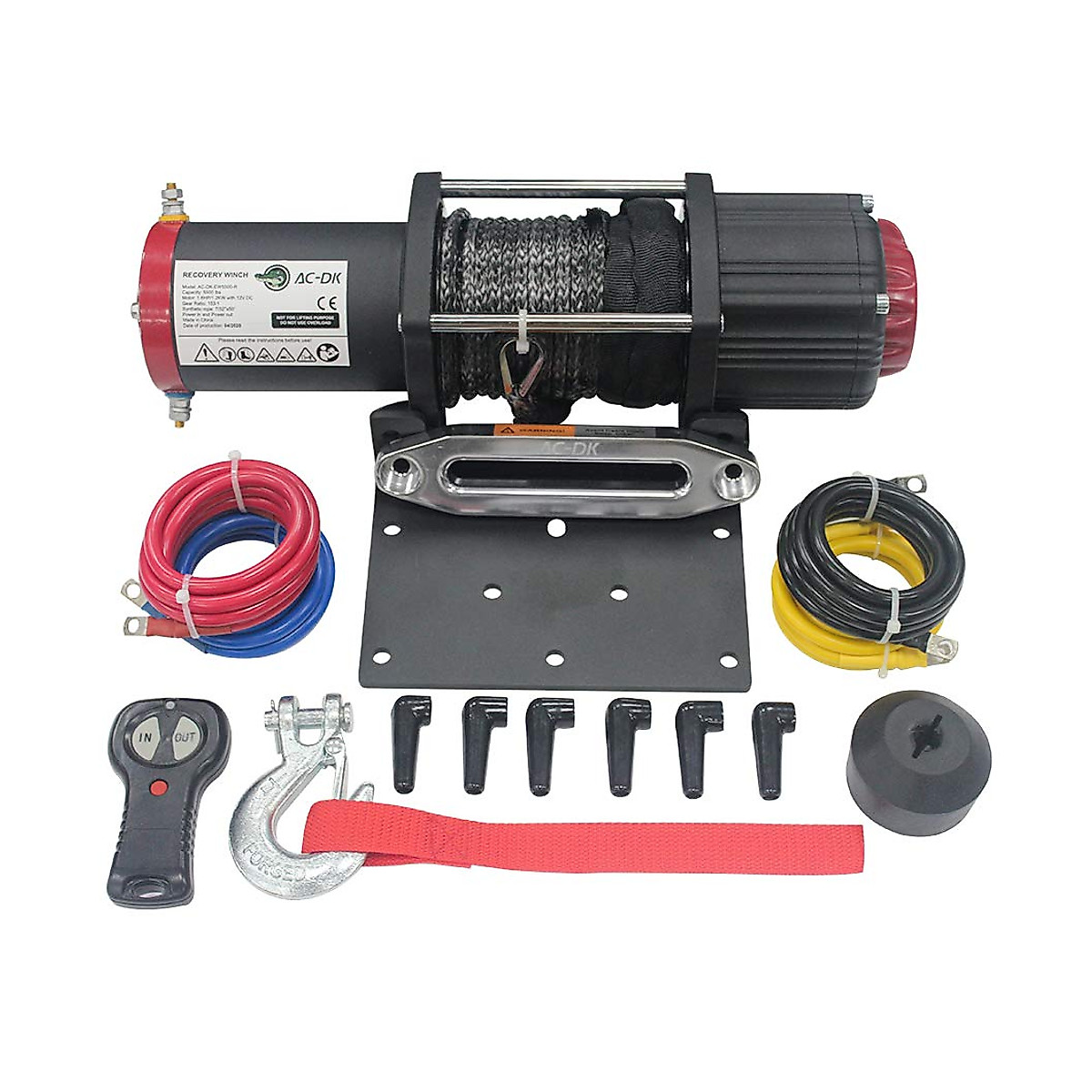 AC-DK 5500lb. Electric Synthetic Rope ATV Winch Kits, 12V Winch for Towing ATV/UTV Off Road Trailer, IP67 Waterproof Winch with Wireless Remote Control Mounting Bracket(5500 lbs Winch)