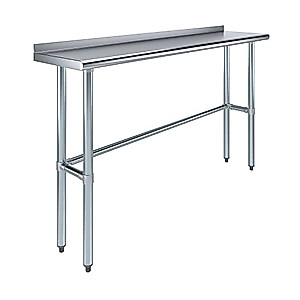 AmGood 14" X 60" Stainless Steel Work Table Open Base with 1.5" Backsplash | Metal Kitchen Food Prep Table | NSF