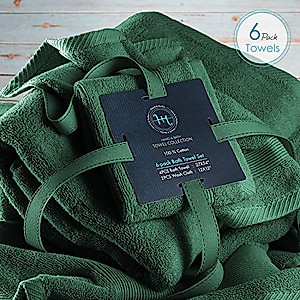 Hearth & Harbor Bath Towels for Bathroom - 100% Ring Spun Cotton Luxury Bathroom Towels - Ultra Soft & Highly Absorbent, Bath Towels Set of 6 - Hunter Green