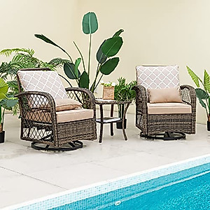 Tangkula 3-Piece Patio Swivel Rocker Set, Wicker Swivel Rocking Chairs w/Tempered Glass Coffee Table, 360° Swiveling & Smooth Rocking, Outdoor Rattan Rocking Set for Backyard, Balcony (Mix Brown)