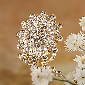 YERTTER Wedding Gold Clear Crystal Giant Ring African Women Statement Ring Rhinestone Exaggerated Cocktail Ring Vintage Rhinestone Ring for Wedding Women Girls (Gold）