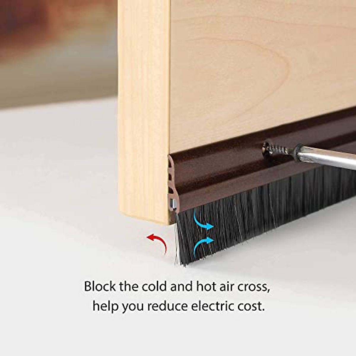 Deco Home Door Seal (1.5" Width X 36.5" Length) Gate Bottom Sealing Strip Draft Stopper with Aluminium Plate & Nylon Bristles for Weather Stripping, Air & Sound Blocking (Dark Brown)