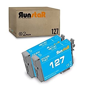 Run Star 2 Pack 127 Cyan Remanufactured Ink Cartridge Replacement for Epson 127 T127 use for Epson Workforce 60 530 625 545 645 840 845 WF-3520 WF-3540 WF-7010 WF-7510 WF-7520 Printer (2 Cyan)