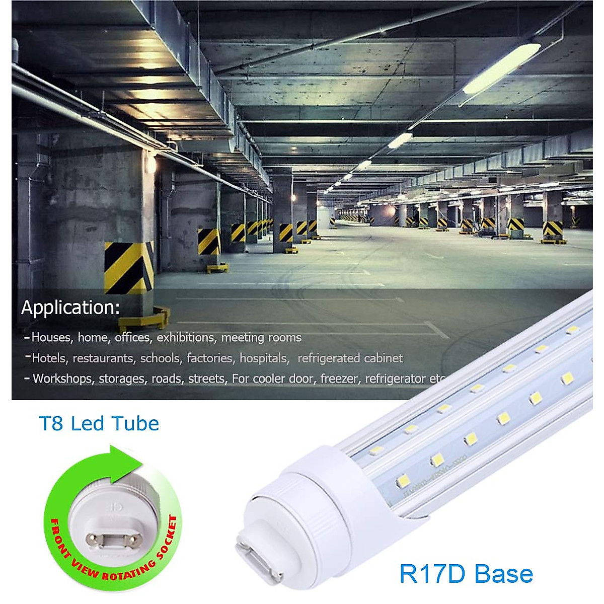 FALANFA R17D 8 Foot Bulb Light,270 Degree V Shaped LED Replacement for Fluorescent Fixtures,T8 6000K Cool White,Clear Cover,85V-265V, Dual-Ended,Rotatable HO Base (Pack of 12)