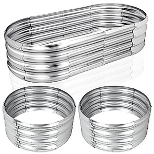 3 Pcs Galvanized Raised Garden Bed Kit 4 x 2 x 1 ft Large Planter Raised Bed Outdoor Planter Box Round Oval Metal Planter Box Arbitrary Assembly Raised Garden Bed for Vegetables Flowers Herbs Fruits