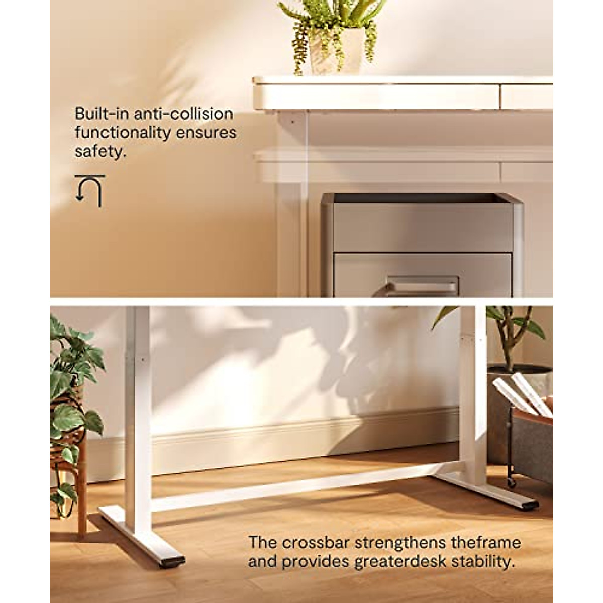 FLEXISPOT 55" White Electric Standing Desk with Drawers, Quick Assembly Home Office Sit Stand Desk with Storage, USB Charging, Computer Desk for Home Office (White Top + Adjustable Frame, Comhar)