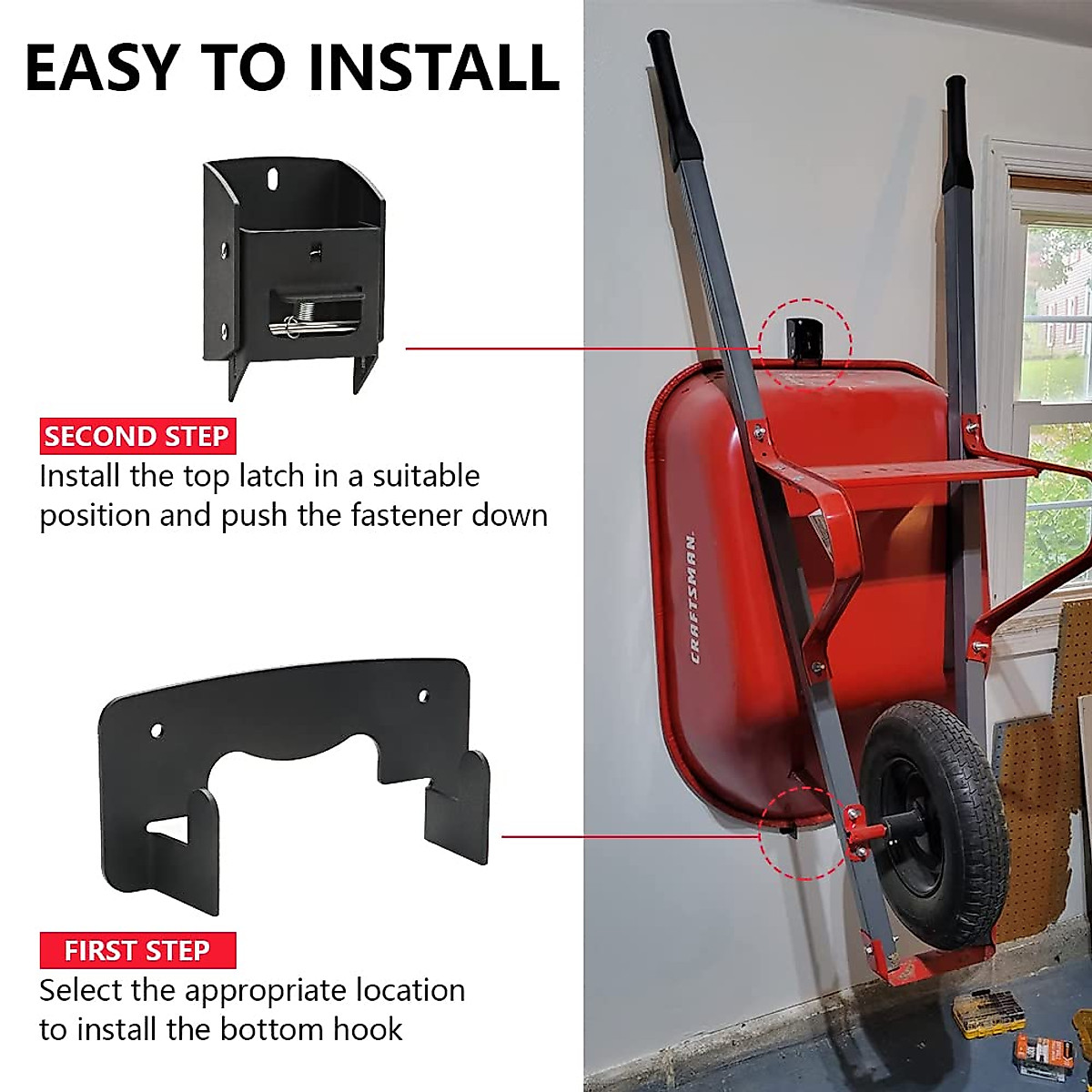 LCGP Wheelbarrow Holder Heavy Duty Trolley Storage Bracket, Wall Mounted Storage for Effective Space Saving, Suitable for Most Trolleys, Black Surface Powder Coating to Prevent Rust