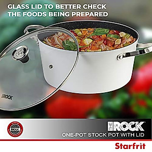 THE ROCK by Starfrit One-Pot 7.2-Quart Stock Pot with Lid and Stainless Steel Riveted Handles, White