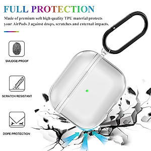 Geekboy Soft TPU Case Cover Compatible for AirPods 3 (2021) with Keychain Portable Shockproof and Dustproof See-Through Protective Cover, Front LED Visible, AirPods 3 Accessories - Clear