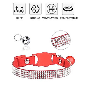 Solmoony Breakaway Cat Collars with Bell,Adjustable Safe Kitten Collar,Cat Collars for Girl Cats with Rhinestone Soft Velvet (Pink)