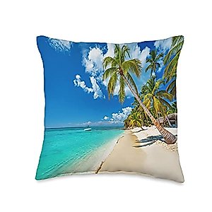 Palm Tree Sand Summer Sea Outdoor Patio Furniture Beach Home Decor Theme Bed Bedroom Living Room Couch Sofa Throw Pillow, 16x16, Multicolor