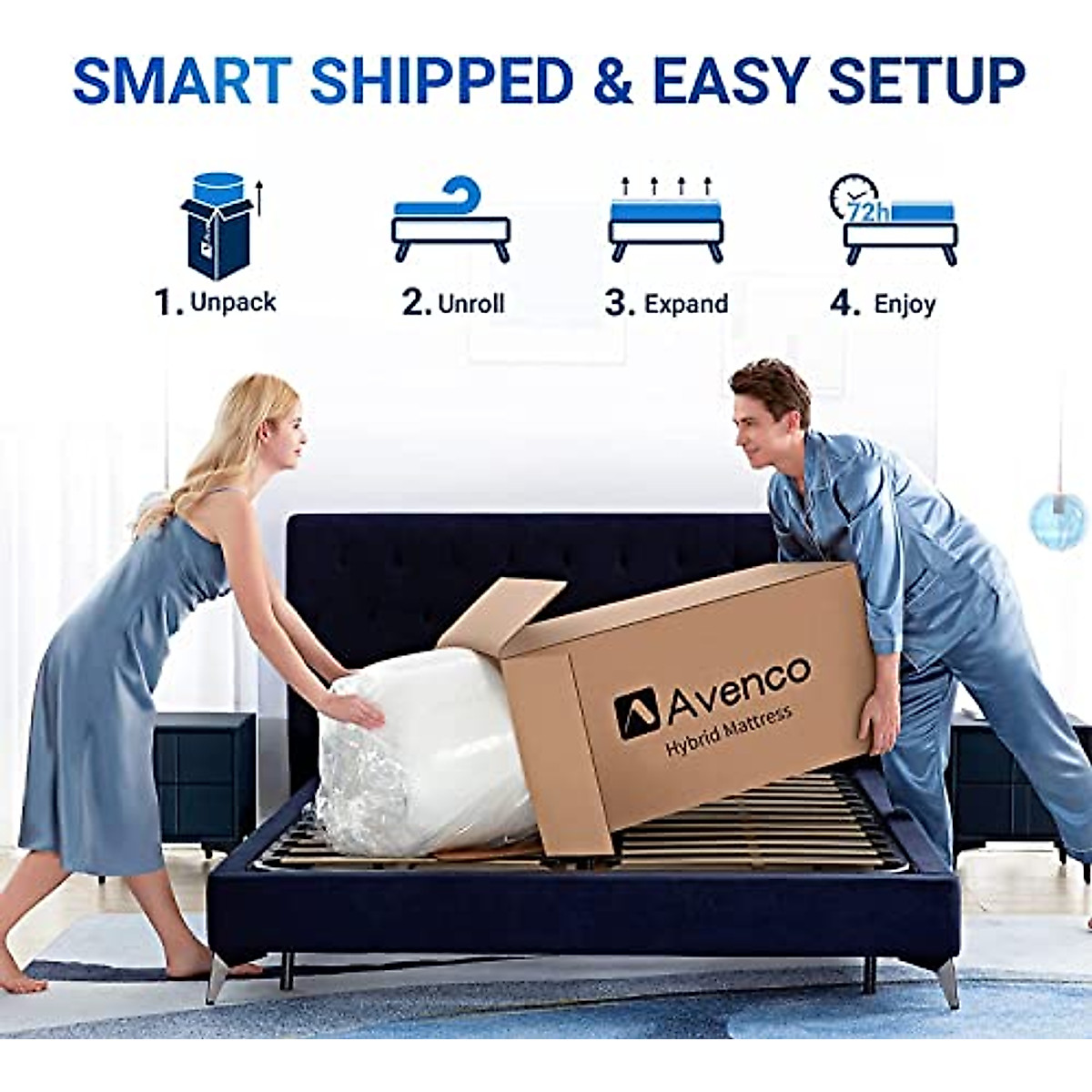 Avenco Queen Size Mattress, Queen Mattress in a Box, 10 Inch Hybrid Mattress Queen, Individually Pocketed Coils and Comfort Foam, Strong Edge Support, Medium Firm, CertiPUR-US, 100 Nights Trial