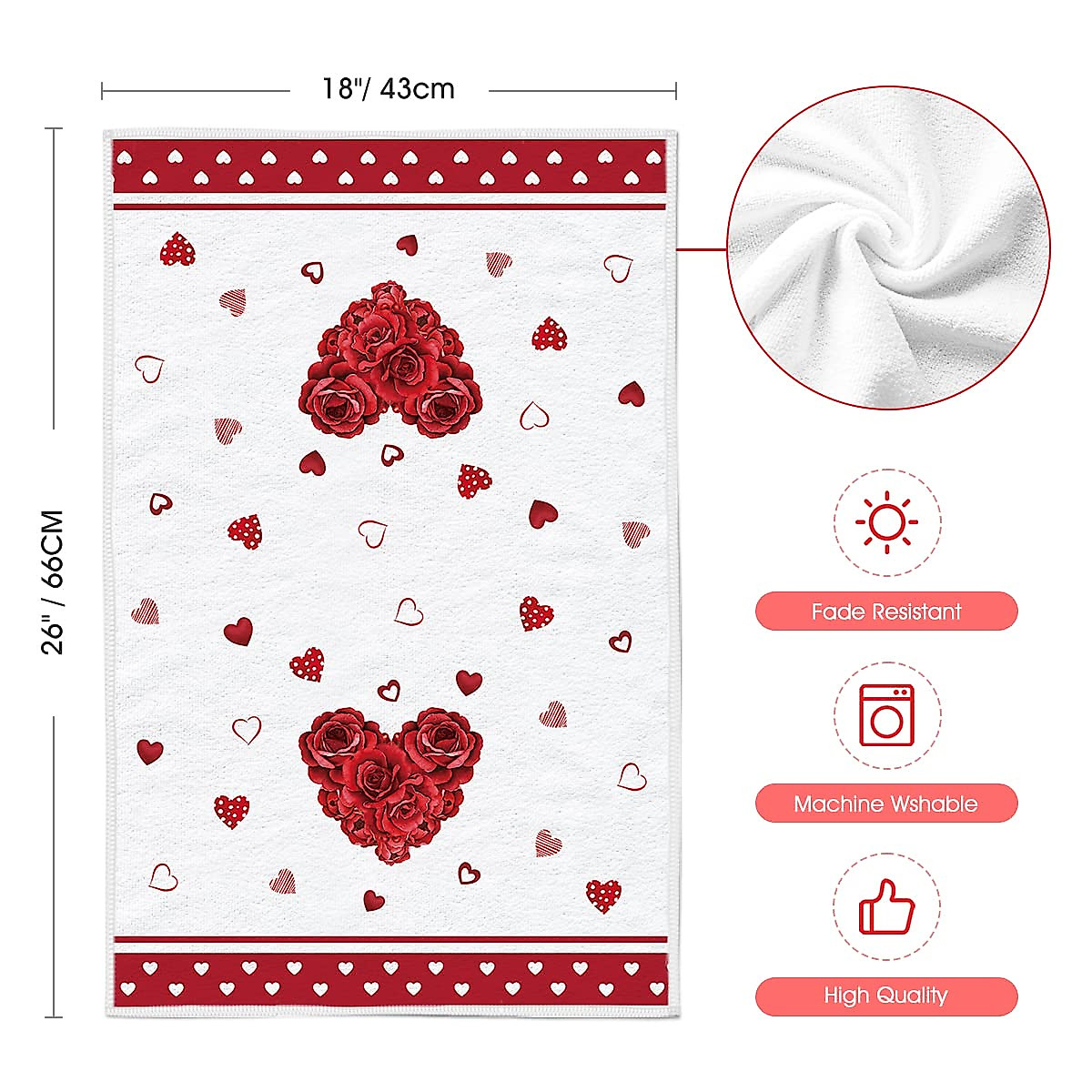Artoid Mode Roses Hearts Hello Valentine's Day Kitchen Towels Dish Towels, 18x26 Inch Anniversary Decoration Hand Towels Set of 2