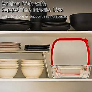 2.7 QT Square Glass Baking Dish with Red Visible Lid, 9x9 Baking Dish with Lid, LARGE and DEEP Baking Dish for Oven